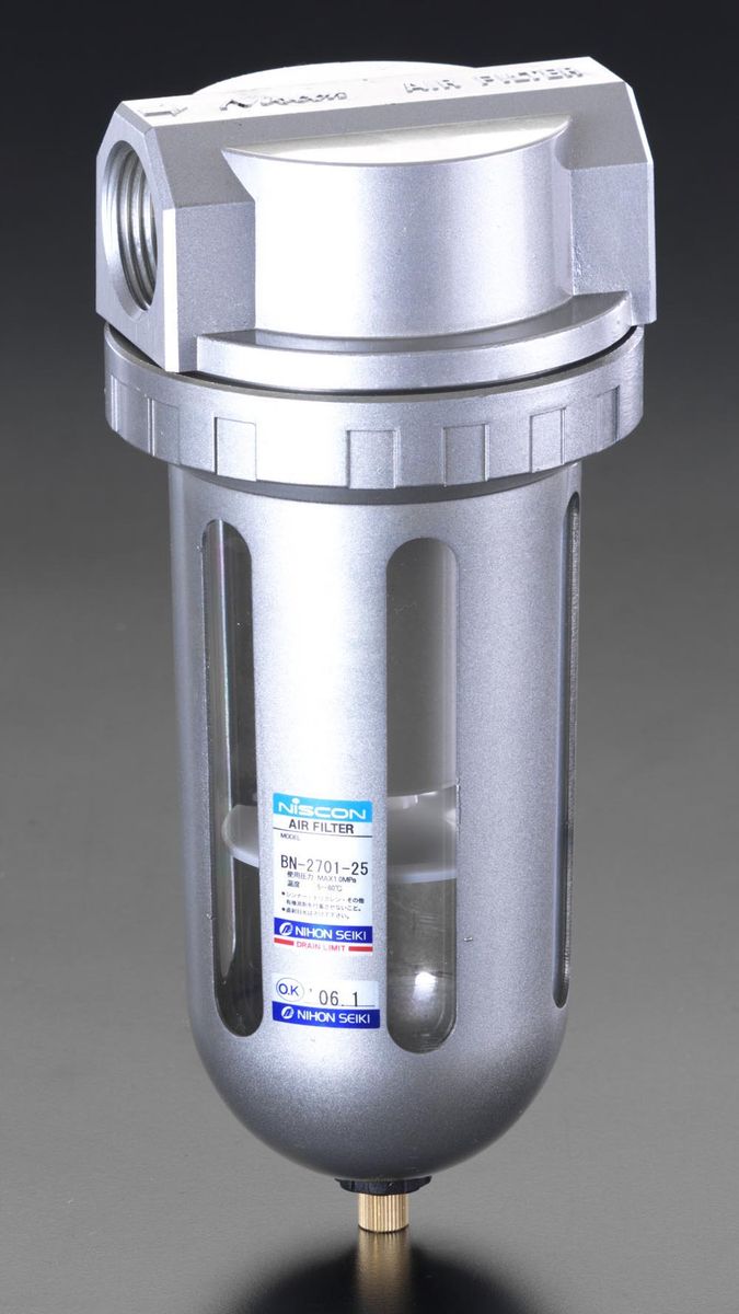 全高：232mm使用圧力：0-1.0MPa耐圧力：1.5MPa周囲温度：5-60°Cろ過度：40μm重量：1.2kg面間：100mm取付ねじ：Rc(PT)3/4"000012072320　