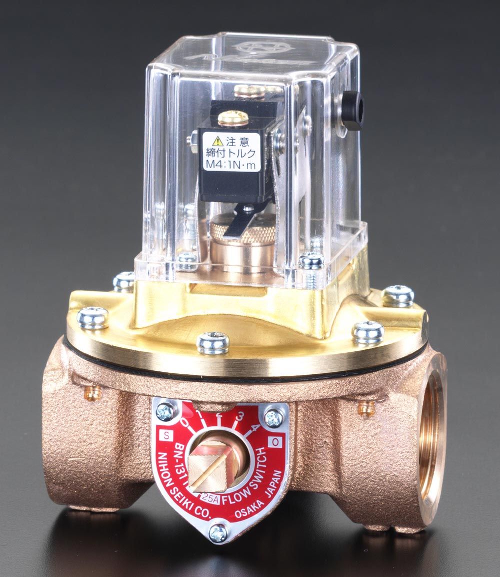 使用圧力：0.05-0.5MPa耐圧力：1.0MPa流体温度：5-60°C周囲温度：5-60°C接点：1a1b接点用途：流体(水)接点容量：AC125V・250V：15A、DC125V：0.5A、DC250V：0.25A取付ねじ：Rc(PT...