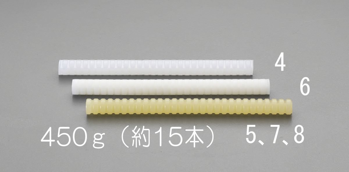 ●サイズ:φ15×203mm●色:白色半透明●内容量:450g（約15本）●用途:プラスチックの接着、ガラス(仮留め）、オレフィンラミネート紙の接着にEA305MC用食品衛生法準拠JAIA　F☆☆☆☆000012223994　