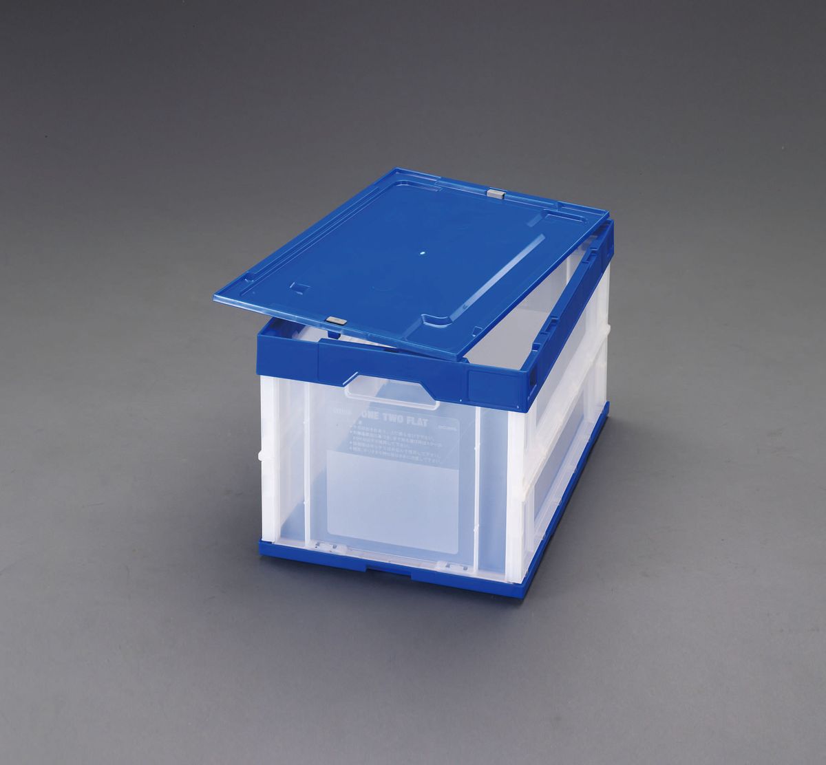 ●外寸:650×440×329(H)mm●有効内寸:600×405×310（H）mm●折り畳み時高さ:78mm●耐荷重:20kg●材質:ポリプロピレン(再生PP50％使用)●容量:75L●積み重ね段数:5段●色:クリアー×ブルー●フタ:EA...