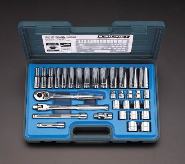 ●(セット内容)…33点●差込角…3/8”●ソケット及びディープソケット(6角)…8・9・10・11・12・13・14・15・16・17・18・19・21・22mm●ラチェットハンドル…202mm●スピンナーハンドル…200mm●エクステン...