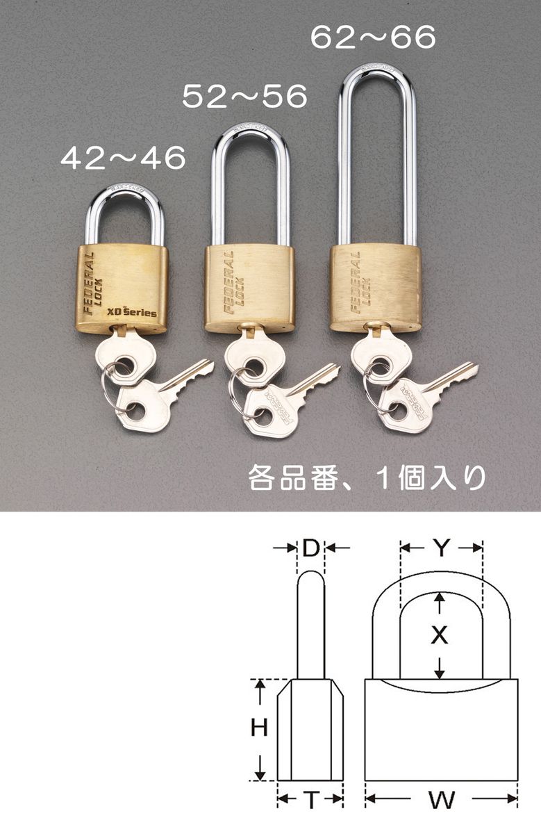 ●材質:本体:真鍮ツル:ハードスチールシリンダー:真鍮●幅:40mm●ツル径:6.3mm●クリアランス:縦:40.6mm、横:22.0mm●サイズ:D:6.3mm、H:33mm、T:13mm、W:40mm、X:40.6mm、Y:22mm複数...