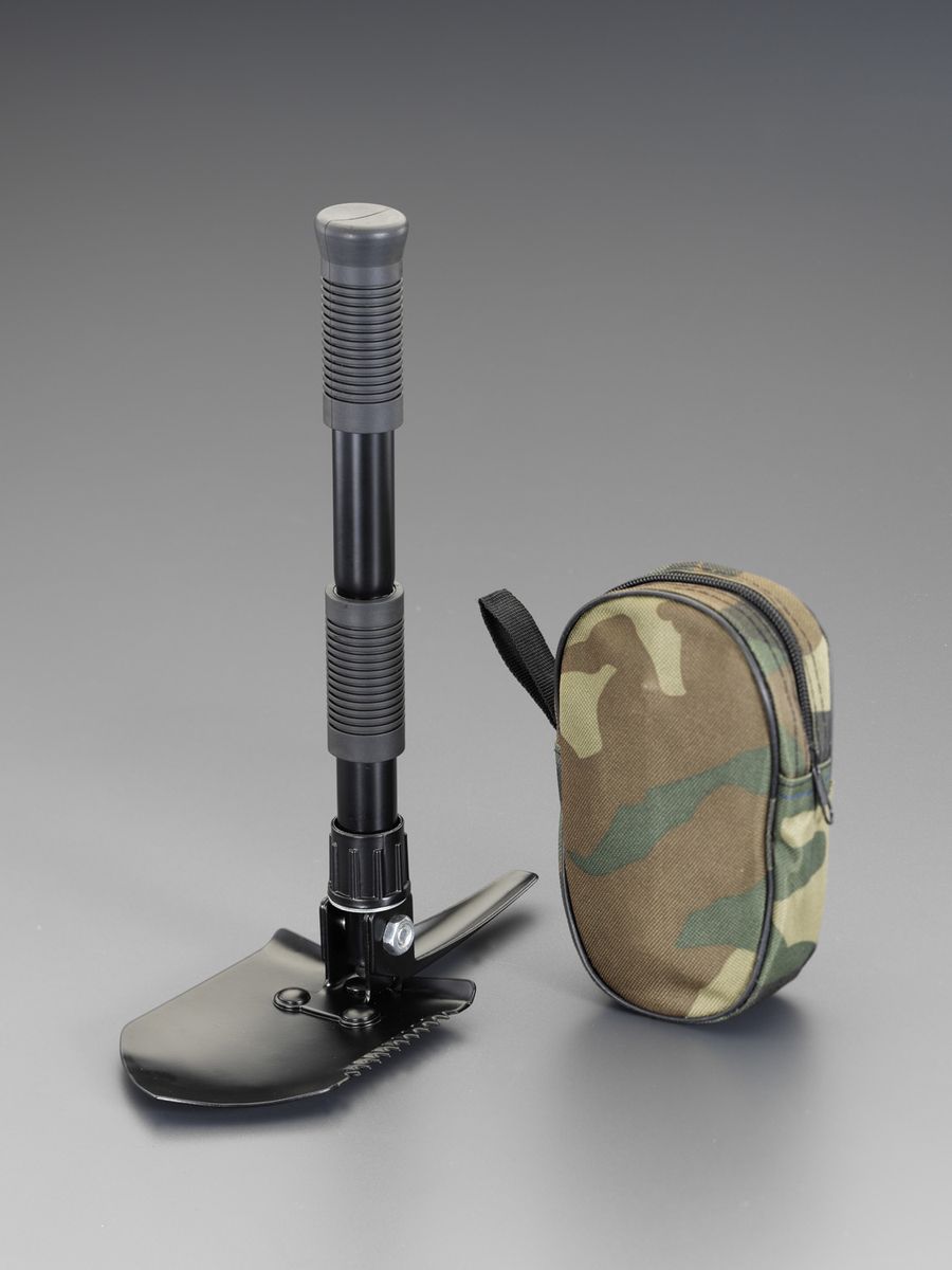 ・ショベル先端サイズ:95×130mm・ピック先端サイズ:25×97mm・折りたたみ時サイズ:175×120×60mm・全長:400mm・グリップ長:260mm・重量:570g・材質:本体:スチール、鞘:ナイロン、グリップ:ラバー折りたため...