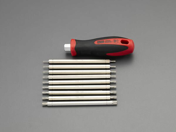 [セット内容]：10点セットドライバーハンドル：122mm(手元六角付：対辺12mm)ハンドル六角対辺：1/4”ヘクスローブビット：T7・T8・T9・T10・T15・T20・T25・T27・T30ビット全長：125mm樹脂ケース付EA564...