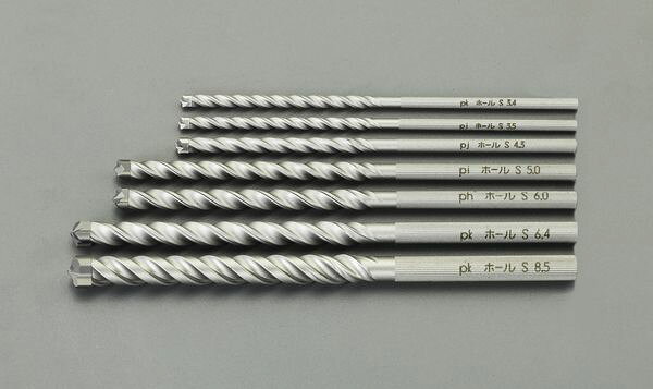 サイズ(刃先径×全長×有効長)：3.4×100×50mm・3.5×100×50mm・4.3×100×50mm・5.0×115×65mm・6.0×115×65mm・6.4×125×75mm・8.5×125×75mm振動専用真円に近い穴あけが可...