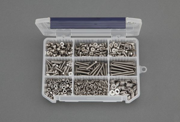 <セット内容>：サイズ（入数）：M5×8（80）M5×10（70）M5×15（50）M5×20（40）M5×30（24）M5×50（16）M5ナット（120）M5ワッシャー（200）スプリングワッシャー（200）材質：ステンレス...
