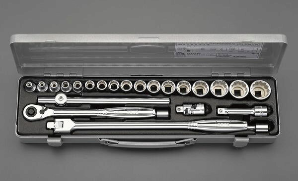 〈セット内容〉：24点差込角：3/8”(9.53mm)ソケット(6角)：5.5・6・7・8・9ソケット(12角)：10・11・12・13・14・15・16・17・19・21・22・24ラチェットハンドル：200mmスピンナーハンドル：300...