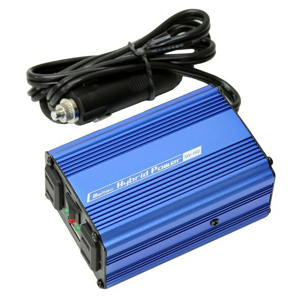 入力電圧：DC12V出力電圧：AC100V定格出力：120W最大瞬間出力：150W変換効率：75%出力波形：矩形波出力周波数：55HzUSB端子付：1ポート出力電圧：DC5V出力電流：2400mAコンセント：2口本体サイズ：約70(W)×1...