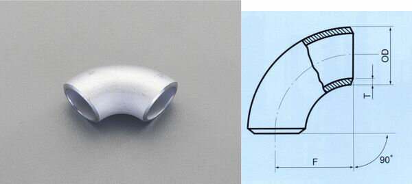 材質：ステンレス(SUS304W)肉厚：Sch.10S呼：65（2・1/2）外径（OD）：76.3mm内径（ID）：70.3mm厚さ(T)：3.0mmサイズ（F）：95.3mm重量：約812g最高使用圧力：20k最高使用温度：200℃突合せ...