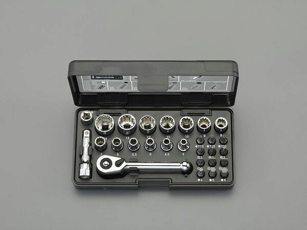 ＜セット内容24点＞スプラインソケット：4.0・4.5・5.0・5.5・6.0・7.0・8.0・9.0・10・11・12・13・14mm(＋)ビット：#1・#2・#3(−)ビット：4.0・5.5・6.5mmHexビット：4.0・5.0・6....