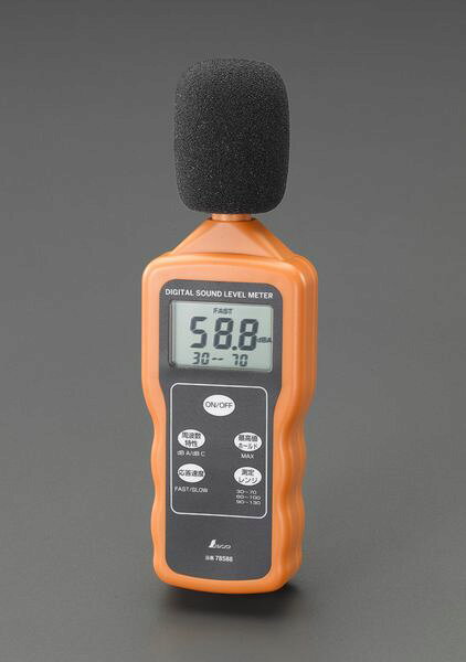 測定範囲：30〜130dB分解能：0.1dB精度：±1.5dB（94dB、1KHzにて）周波数範囲：31.5Hz〜8KHz（A・C特性）機能：最高値ホールド電源：9V電池×1個（付属）サイズ：63（W）×35（D） ×185（H）mm重量：...