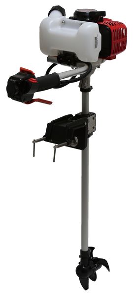 サイズ：使用時：560×250×960mm 収納時：240×250×960mmトランサム高：約380〜480mm重量：約5.55kg総排気量：26ml最大出力：1.2馬力(0.9kW)使用燃料：混合ガソリン燃料タンク容量：550ml適合ボー...