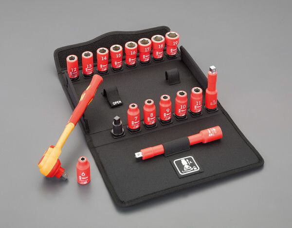 差込角：3/8”(3/8”)絶縁ソケット(6角)：6・7・8・9・10・11・12・13・14・15・16・17・18・19mm(3/8”)絶縁ラチェットハンドル：222mm(3/8”)絶縁エクステンションバー：91・166mm絶縁：VDE...