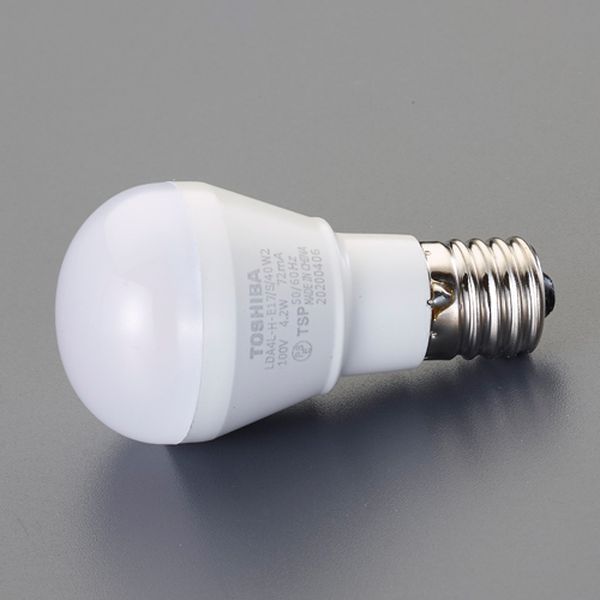 口金：E17重量：27g全光束：440lm色温度：2700K定格寿命：40,000時間消費電力：4.1W光源色：電球色サイズ：外径35mm、全長69mmグローブ種別：樹脂乳白周波数：50/60Hz電圧：100V電流：0.072A平均演色評価...