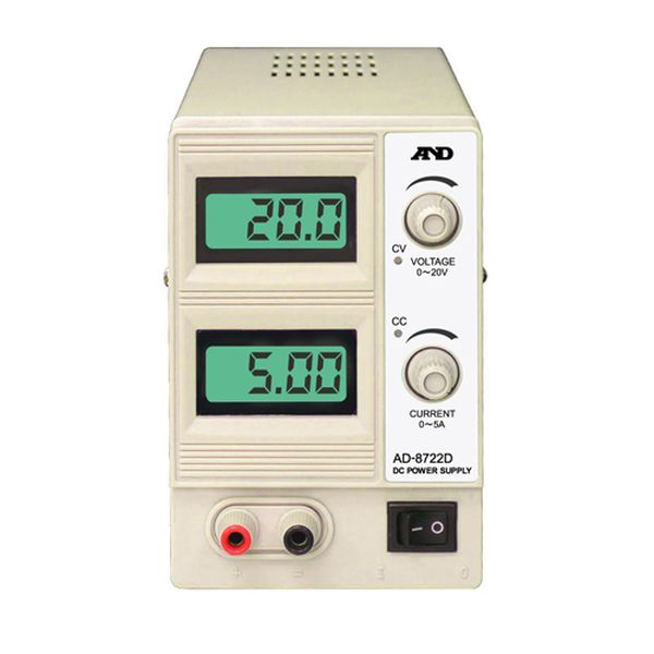 メーカー：エー・アンド・デイ型番：AD-8722D電源：シリーズレギュレータ方式出力電圧：0〜20.0V出力電流：0〜5.0A入力電圧：AC100V±10%(50Hz/60Hz)消費電力：185VA表示：バックライト付き液晶表示材質：ABS...