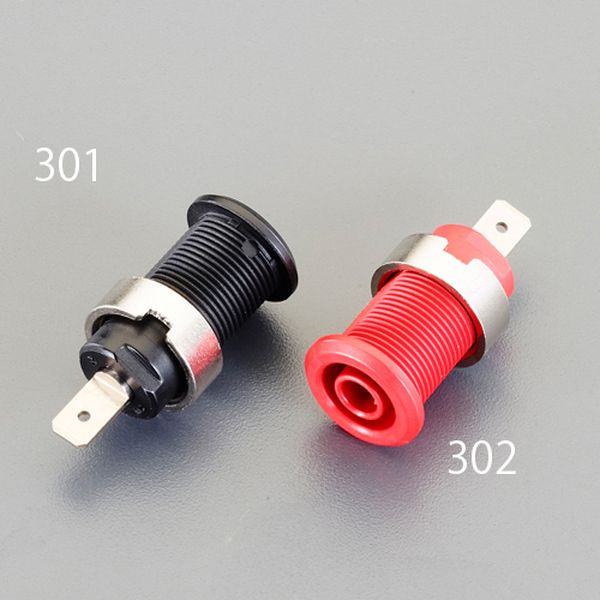 サイズ：φ14.5×31.5mm取付穴(mm)：φ12.2×29.5端子形状：フラット端子：4.8×0.8mm適合プラグ：φ4mm定格電流：24Aカラー：赤パネル取付方式：専用ナット締付け適合品番：EA940DP-321・-322・-331...