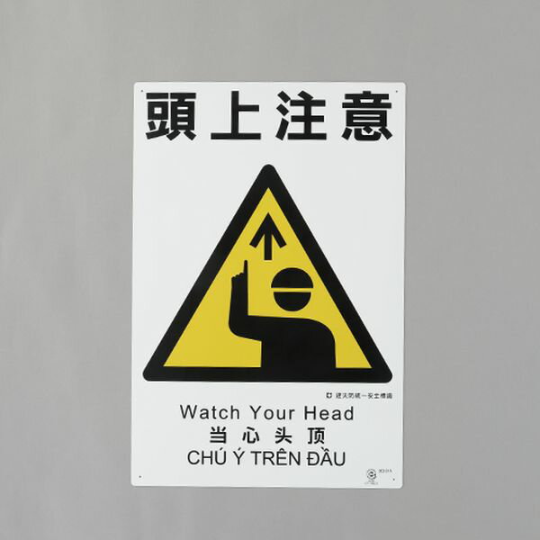 メーカー：ユニット（UNIT）型番：363-01Aサイズ(mm)：450×300×1(t)表示内容：頭上注意材質：エコユニボード取付穴：φ2.5mm×4ヶ所片面印刷日、英、中、ベトナム4ヶ国語入入数：1枚000012345647楽天 JP店　