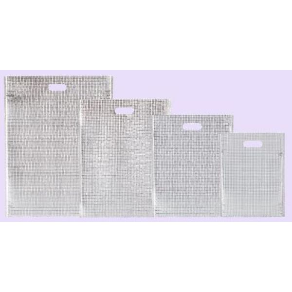 ●サイズ(mm)…外寸：295×375内寸：280×375(テープ下290)●材質…アルミPET、PE●入数…20枚●保冷性に優れた手提げタイプのパッケージ・ツールです。●冷たいものを、その温度状態(実施テスト)を保ちながら持ち運ぶことがで...