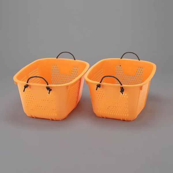 ●容量(L)…59.3●外寸(mm)…638×508×314（H）●入数…2●材質…ポリプロピレン●内寸（mm）…590×460×297●有効内寸…485×355×297mm●色…橙●重量(g)…2100●ネスティングの高さ…50mm●底面...