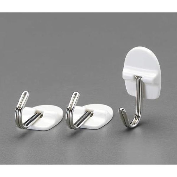 ●耐荷重(kg)…0.5●面サイズ(mm)…22×29●口幅(mm)…15● 材質…本体:ABS樹脂、フック:ステンレススチール、粘着材:合成ゴム系●入数…30個●色…白●振り幅があるブランコタイプフックで、天井に取り付けての使用もできます...