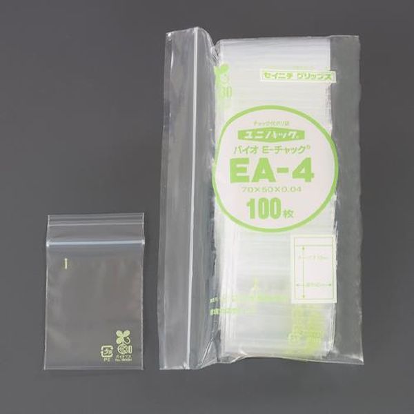 ●商品名…ユニパックバイオ E-チャック●チャック下サイズ(mm)…70×50●厚み(mm)…0.04●入数…100枚●材質…低密度ポリエチレン●重量(g)…0.53/枚●フィルム厚0.04mmのチャック付ポリエチレン袋です。●開けやすく閉...
