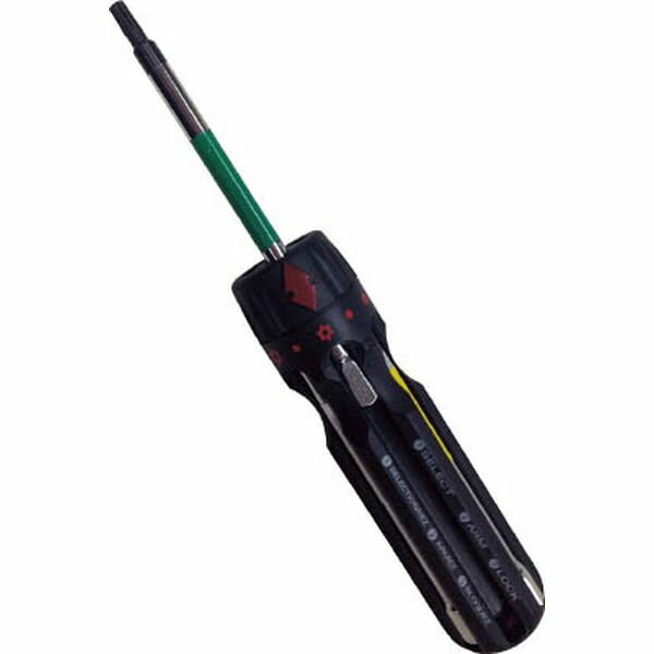 ・ハンドルに6種類のカラービットを内蔵しています。・6色カラー展開で先端サイズの見分けが簡単です。・ビットを無くす心配がありません。・軸長(mm):78・全長(mm):197・セット内容:ヘックスローブ10、15、20、25、27、30・ビ...