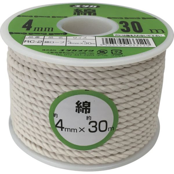 ・天然繊維なので、熱や摩擦に強いロープです。・水中や土中で腐食し土に還ります。・農園芸、祭礼用、各種結束など。・色：白・線径(mm)：4・長さ(m)：30・包装形態：ボビン巻・綿・生産国 日本・JANコード 4903599033120・質量...