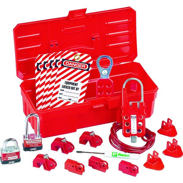 ・掛け金、ブレーカー用ロックアウトなどが入った、電気工事用ロックアウトキットです。・電気工事用ロックアウトキット・ケース寸法(mm)幅：279・ケース寸法(mm)奥行：127・ケース寸法(mm)高さ：89・専用ケース×1・非導電性パドロック...