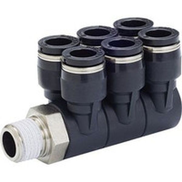 ・機種を豊富に取り揃え、あらゆる空気圧配管に対応します。・機種により取付け後、チューブの取出角度が変えられます。・条件により、水を流すことも可能です。・適合チューブ外径D(mm)：8×8×8×8×8×8・接続口径：R1/2・六角対辺(mm)...