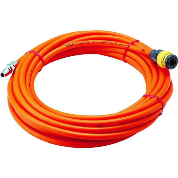 ・柔軟性が高く、巻き癖が少ないです。・樹脂ソケット:ワンタッチロック式です。・一般カップリングと互換性があります。・色：オレンジ・外径(mm)：10・内径(mm)：6.5・全長(m)：10・肉厚(mm)：1.75・接続継手：プラグ式・許容曲...