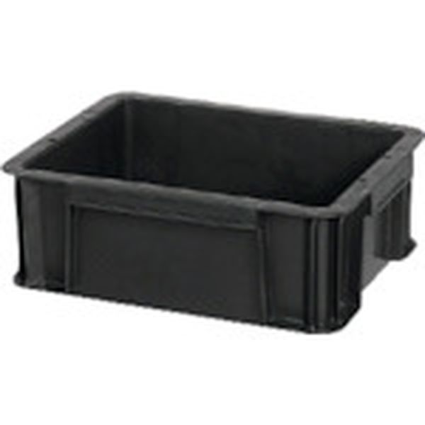 ・導電コンテナです。・スタッキングタイプです。・プラスチック特有の帯電性(電気絶縁性)がないので、チリ・ホコリの付着を防ぎます。・電子部品・基盤などの保管・搬送に。・容量(L)：9・色：黒・外形寸法(mm)間口：374・外形寸法(mm)奥行...