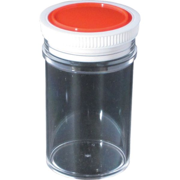 ・粉末・錠剤用標本瓶または見本容器として便利です。・直径(mm)：44・高さ(mm)：80.5・口径(mm)：42.5・容量(ml)：70・色：透明・フタ色：橙・中栓：なし・内径(mm)：42.5・押し込みフタ・耐熱温度：80℃・本体:ポリ...