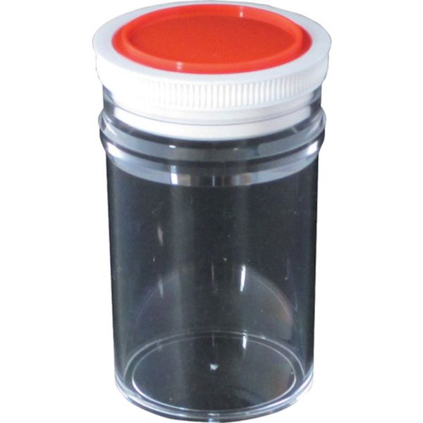 ・粉末・錠剤用標本瓶または見本容器として便利です。・直径(mm)：52.5・高さ(mm)：95.5・口径(mm)：51・容量(ml)：120・色：透明・フタ色：橙・中栓：なし・内径(mm)：51・押し込みフタ・耐熱温度：80℃・本体:ポリス...