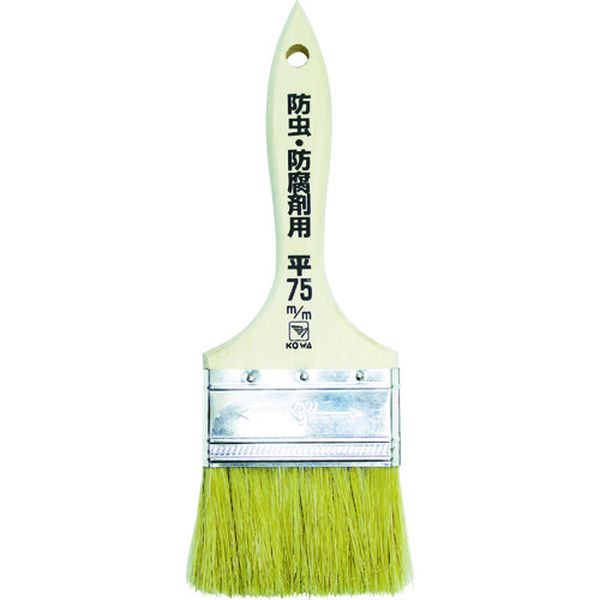 ・毛腰の強い豚毛使用の刷毛です。・防虫・防腐剤用。・刷毛幅(mm)：75・毛丈(mm)：56・玉厚(mm)：15・全長(mm)：235・適合塗料：木部保護塗料・形状：平型・毛：豚毛・柄：木・生産国 中国・JANコード 49728831259...