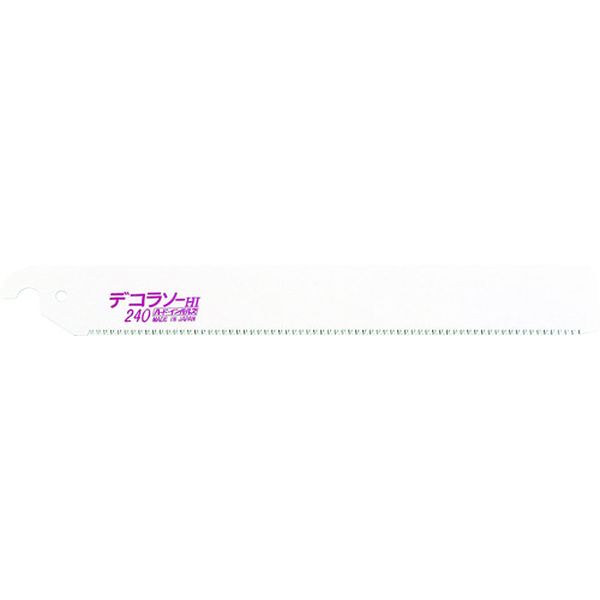 ・建築物などの内装材、天板などに使われるデコラを切断するのに最適です。・デコラ材(メラミン化粧板・メラミン樹脂板)切断用。・刃長(mm)：225・全長(mm)：255・刃ピッチ(mm)：1.5・タイプ：替刃フックタイプ・品名：デコラソー替刃...