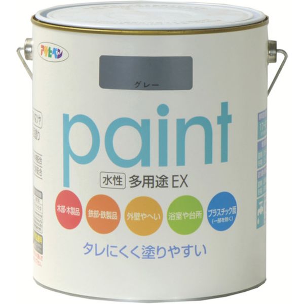 ・乾燥がはやく、日光や雨にも強く、ソフトなツヤに仕上がります。・室内外の木部・鉄部・コンクリートなどに。・色：グレー・容量(L)：1.6・乾燥時間：30分〜1時間(夏)、2〜3時間(冬)・塗り重ね可能時間：2時間以上(夏)、6時間以上(冬)...