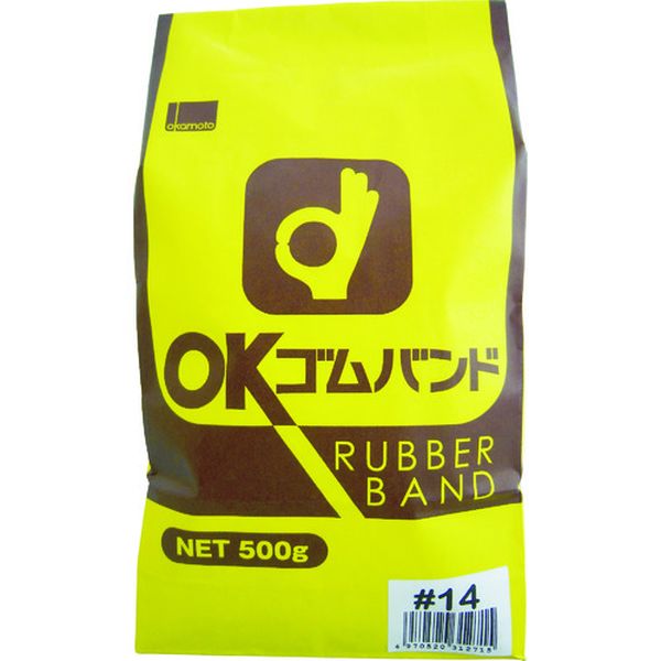 ・厳選した上質の天然ゴム原料を使用、すぐれた伸縮性が包装用や結束用に適しています。・包装用、結束用。・色：アメ色・番手(#)：#14・切幅(mm)：1.1・折径(mm)：50・厚さ(mm)：1.1・袋入数(本)：約4100・厚さ：1.1mm...