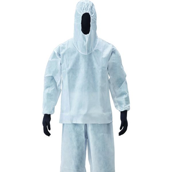 ・軽量で通気性に優れた作業服です。・汚れの発生する作業に。・色：白・サイズ：M・適合身長(cm)：152〜170・適合胸囲(cm)：76〜88・箱入数(着)：100・タイプ：ヤッケ・使い捨てタイプ・袖口ゴム入り・裾ゴムなし・ポリプロピレン(...