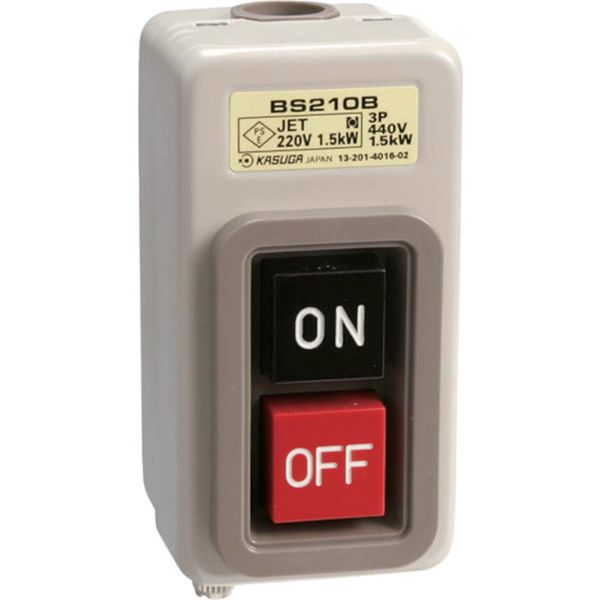 ・鉄ケースで屋内の機械や壁に取り付けて使用するタイプです。・電気用品安全法適合品です。・動力用押ボタンスイッチON、OFF。・ボタン文字：ON、OFF・最大適用電動機容量：三相200/220V-1.5kW・長さ(mm)：43・幅(mm)：8...