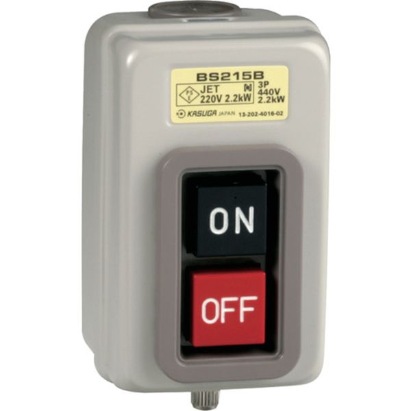 ・鉄ケースで屋内の機械や壁に取り付けて使用するタイプです。・電気用品安全法適合品です。・動力用押ボタンスイッチON、OFF。・ボタン文字：ON、OFF・最大適用電動機容量：三相200/220V-3.7kW・長さ(mm)：61・幅(mm)：1...