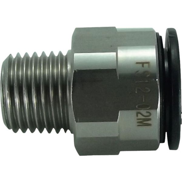 ・適合チューブ外径D(mm)：12・接続口径：R1/4・六角対辺(mm)：19・使用圧力：1MPa(空気)、0.3MPa(水)・使用流体：空気、水・流体温度(℃)：-5〜60℃(空気)、5〜40℃(水)・流体温度(℃)：-5〜60℃(空気)...
