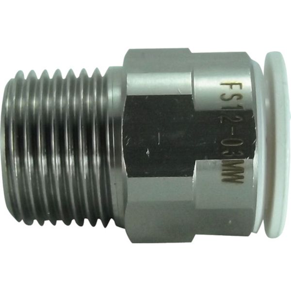 ・適合チューブ外径D(mm)：12・接続口径：R3/8・六角対辺(mm)：19・使用圧力：1MPa(空気)、0.3MPa(水)・使用流体：空気、水・流体温度(℃)：-5〜60℃(空気)、5〜40℃(水)・流体温度(℃)：-5〜60℃(空気)...