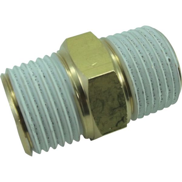・コンパクト設計です。・シール加工(Rねじ部)。・接続口径D：R1/2×R1/2・六角対辺(mm)：23・使用流体：空気・水・使用流体：空気・水・流体温度：-5〜60℃(空気)、5〜40℃(水)・使用圧力：1.5MPa(圧縮空気)、0.3M...