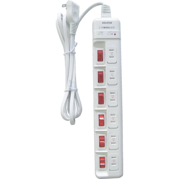 ・雷による電気的被害から製品を守ります。・ON/OFF個別管理で節電効果があります。・コンセント数：6個口・ケーブル長(m)：2・色：本体：アルミ、カバー：クリア・幅(mm)：310・奥行(mm)：55・高さ(mm)：35・定格電圧(V)：...