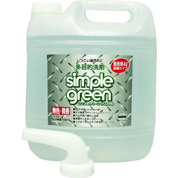 ・高い安全性を誇る環境洗剤です。・無色透明微臭タイプ、人、物に安全で油汚れを強力に分解洗浄します。・水溶性に優れており、すすぎ作業が簡単に行えます。・無色・色・臭いが問題となる食品加工工場。・工場などの床・壁・設備など。・容量(L)：4・色...