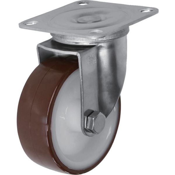 ・芯金・旋回部・ベアリングにはステンレス(SUS304)を使用しています。・自在旋回部には防塵カバーが付いた滑らかな動きの二層ベアリングを装備しています。・電子部品・精密測定装置の運搬・車輪径D(mm)：100・タイプ：自在式・許容荷重(d...