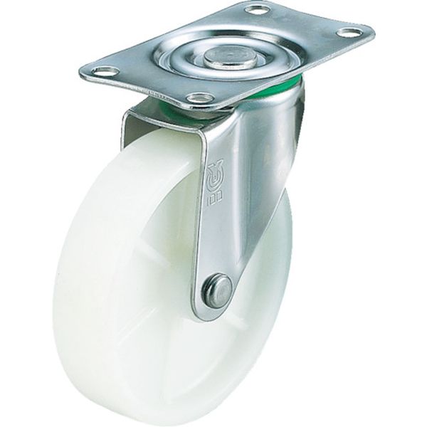 ・耐水性、耐食性に優れたオールステンレス製金具を使用した標準的な小型キャスターです。・食品、薬品などを扱う水回りやサビを嫌う場所に最適です。・オールステンレス製食品台車、薬品台車、ワゴン。・車輪径D(mm)：50・タイプ：自在式・許容荷重(...