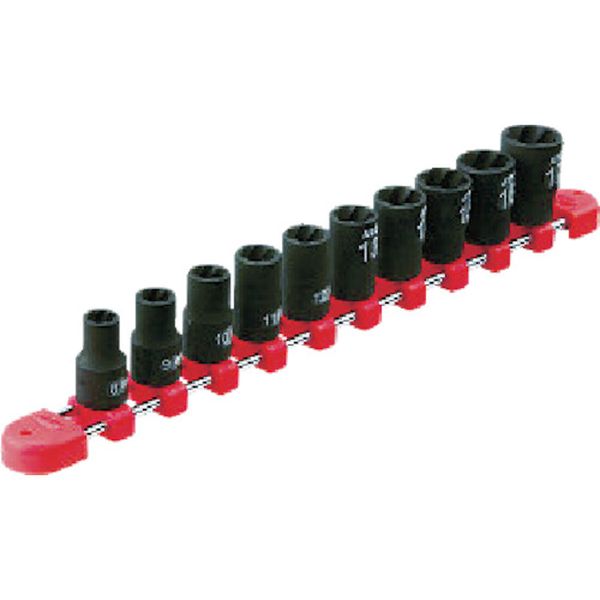 ・角が取れて丸くなってしまったボルトやスタッドボルトなどを緩める工具です。・汎用工具・差込角(mm)：9.5・ソケット内容：B3TW-12、13、14、15、16、17・セット内容(点)：6・内容品:特殊工具鋼・ソケットホルダ・エアー及びイ...