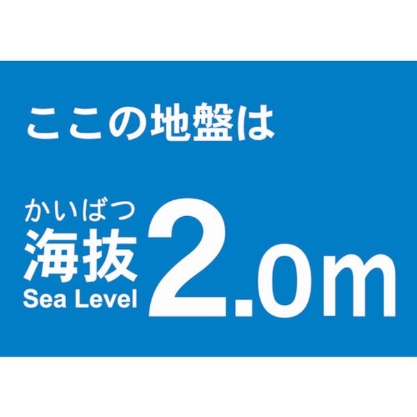 ・屋内外使用可能です。・表示内容:ここの地盤は海抜2.0m・取付仕様:粘着シール・取付方法：貼付タイプ・縦×横:120×170mm・塩化ビニール(PVC)・貼り付ける面のゴミ・油等を拭きとってください。・生産国 日本・JANコード 4989...