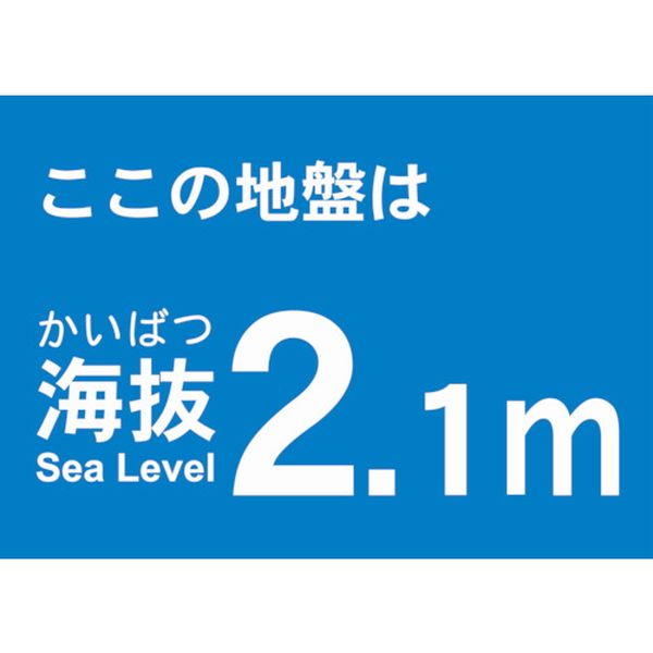 ・屋内外使用可能です。・表示内容:ここの地盤は海抜2.1m・取付仕様:粘着シール・取付方法：貼付タイプ・縦×横:120×170mm・塩化ビニール(PVC)・貼り付ける面のゴミ・油等を拭きとってください。・生産国 日本・JANコード 4989...